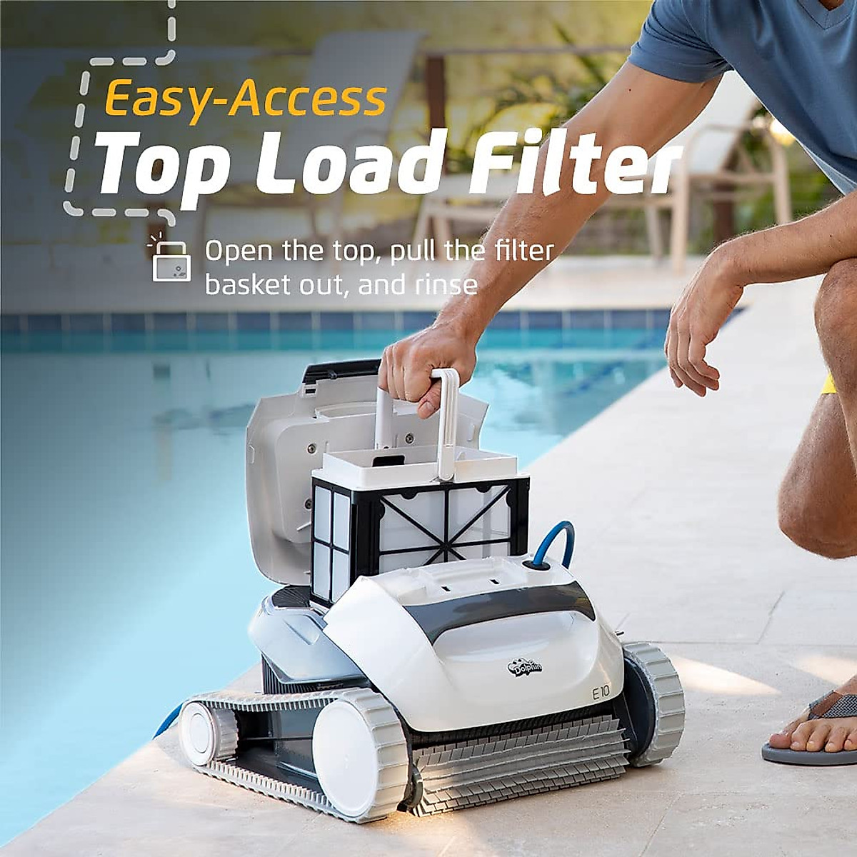 Dolphin (2025 Model) E10 Automatic Robotic Pool Vacuum Cleaner Includes Caddy and Classic Cover for Storage and Protection, Ideal for Above-Ground Pools up to 30 FT in Length