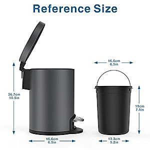 H+lux Small Trash Can with Lid, Round Garbage Can with Foot Pedal, Removable Inner Wastebasket, Anti-Fingerprint Matt Finish, 0.8Gal/3L, Grey