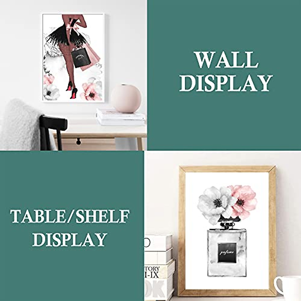 Lodintech Fashion Canvas Wall Art Girls Bedroom Wall Decor Pink Flower Perfume Unframed Art Prints Fashion Posters Living Room Women Office Decorations Makeup Brush High Heels Paintings,8x12'' 4PCS