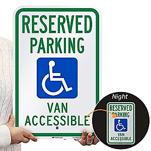 SmartSign 18 x 12 inch “Reserved Parking - Van Accessible” Handicapped Parking Metal Sign, 63 mil Aluminum, 3M Laminated Engineer Grade Reflective Material, Green, Blue and White