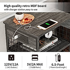 LDTTCUK Side Table with Charging Station & USB Ports,3-Tier End Table for Living Room,Study,Bedroom,Narrow Sofa Table Bedside Table with Storage Shelf,Gray Small Nightstand