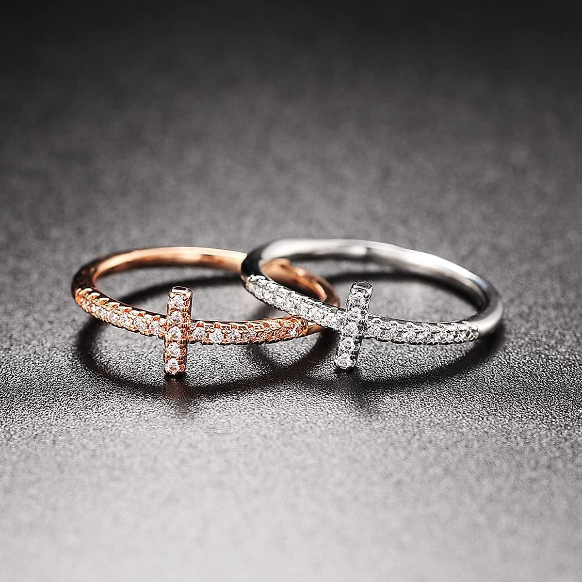 18K Gold Plated Cubic Zirconia Cross Ring For Women Simulated Diamond CZ Statement Ring Jewelry (18K Gold, 9)