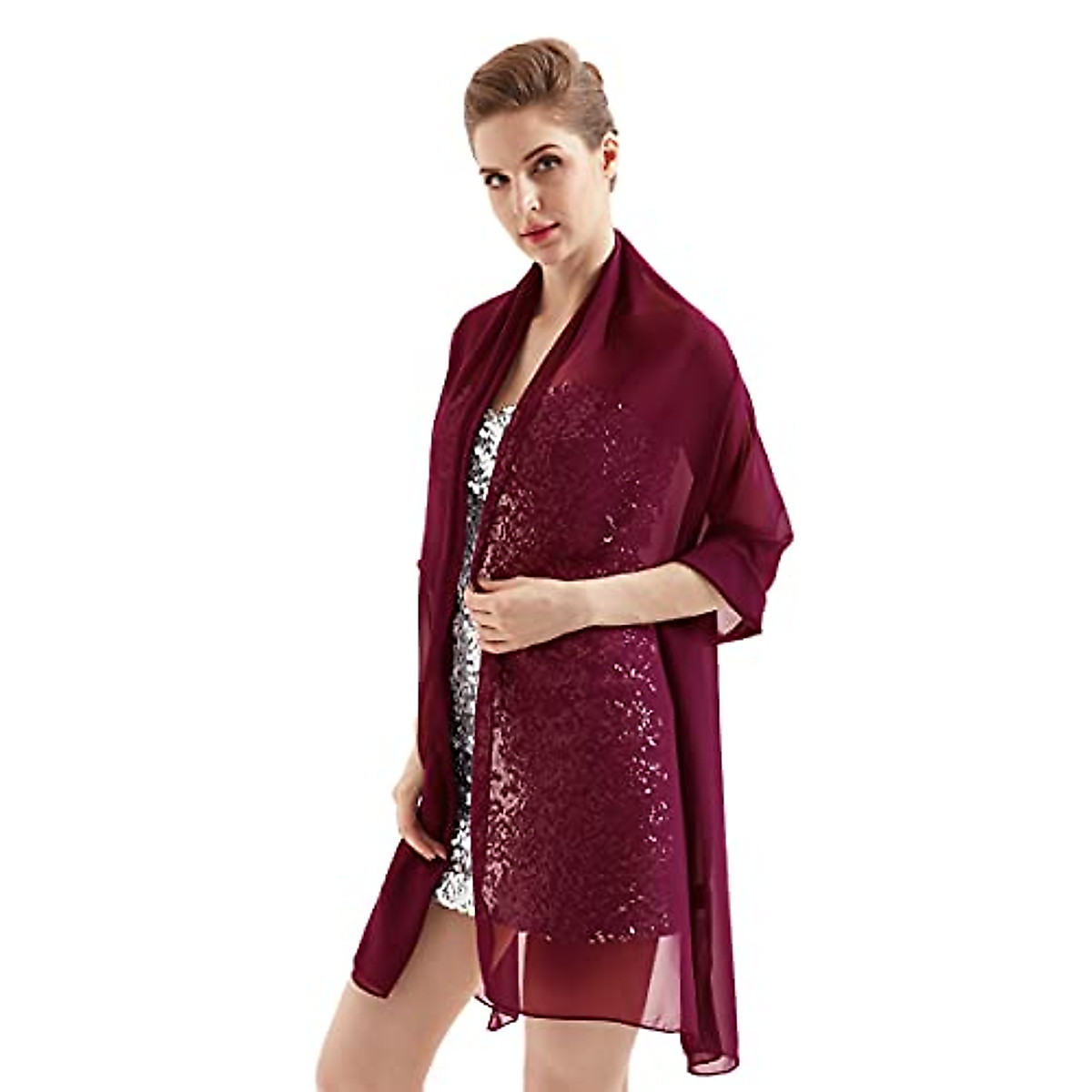 Alivila.Y Fashion Womens Chiffon Scarf Wrap Bridal Wedding Scarves Shawl for Bridesmaid-Burgundy Chiffon