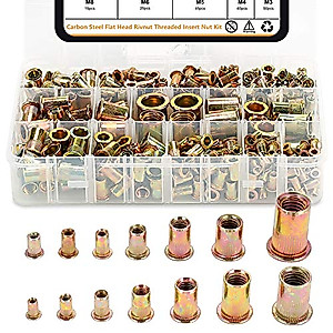 SAE and Metric Rivet Nuts, GTERNITY 380PCS #6-32#8-32#10-24 1/4-20 5/16-18 3/8-16 1/2-13 and M3 M4 M5 M6 M8 M10 M12 Nuserts Assorted Flat Head Rivnuts Threaded Insert Nut Kit 14 Sizes