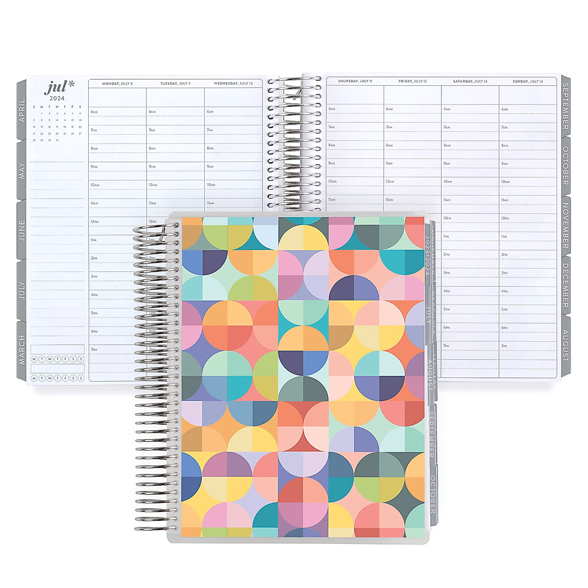 7" x 9" Platinum Spiral Coiled Life Planner (July 2023 - June 2024) - Abstract Circles Classic Cover + Canvas Interior Pages. Hourly Weekly & Monthly Agenda by Erin Condren