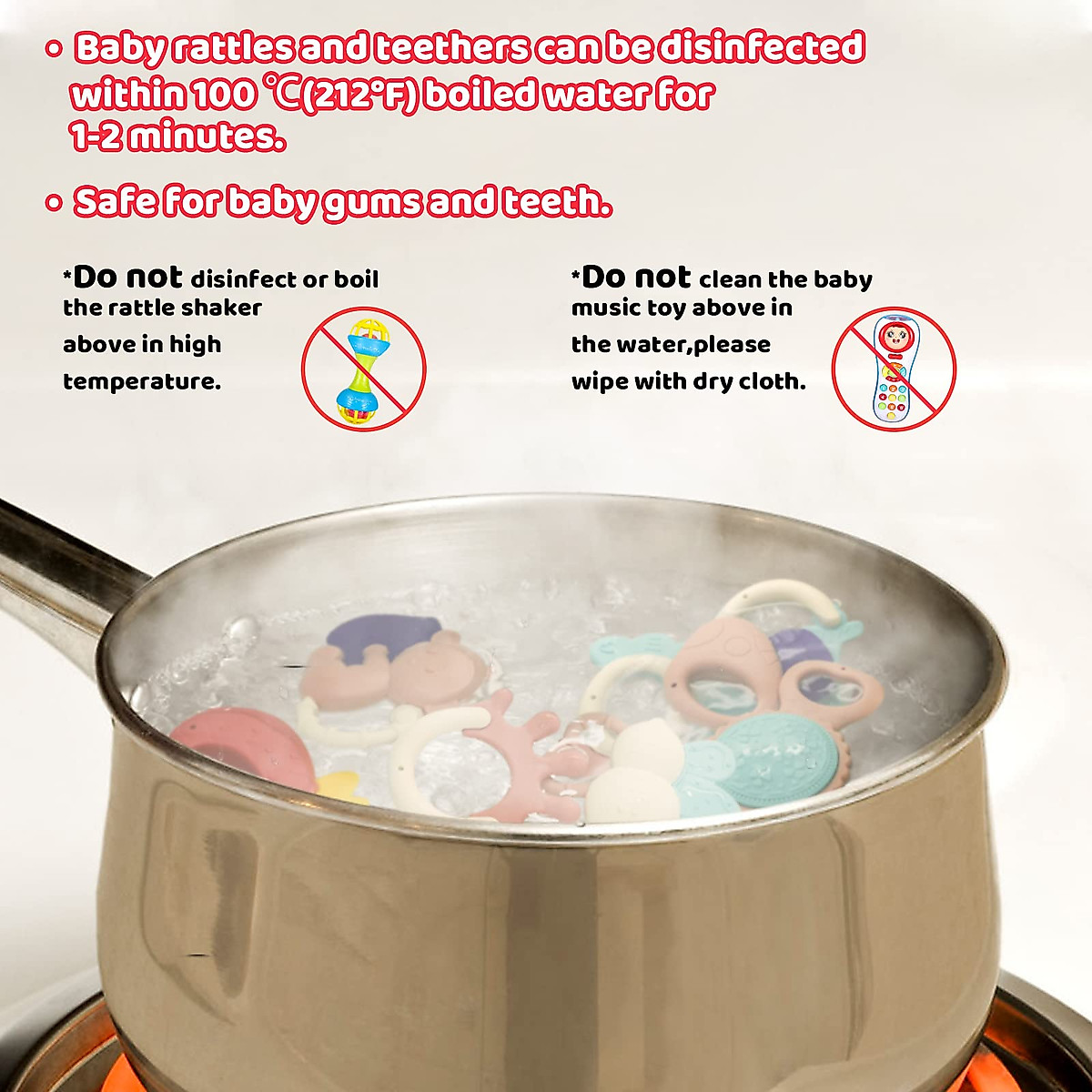 WOSTOO Baby Toys 0–6 Months, Baby Teething Toys Early Educational Learning Toys Gifts, Including Infant Shaker Grab and Spin Rattle with Music and Light for Infant Newborn Boys Girls