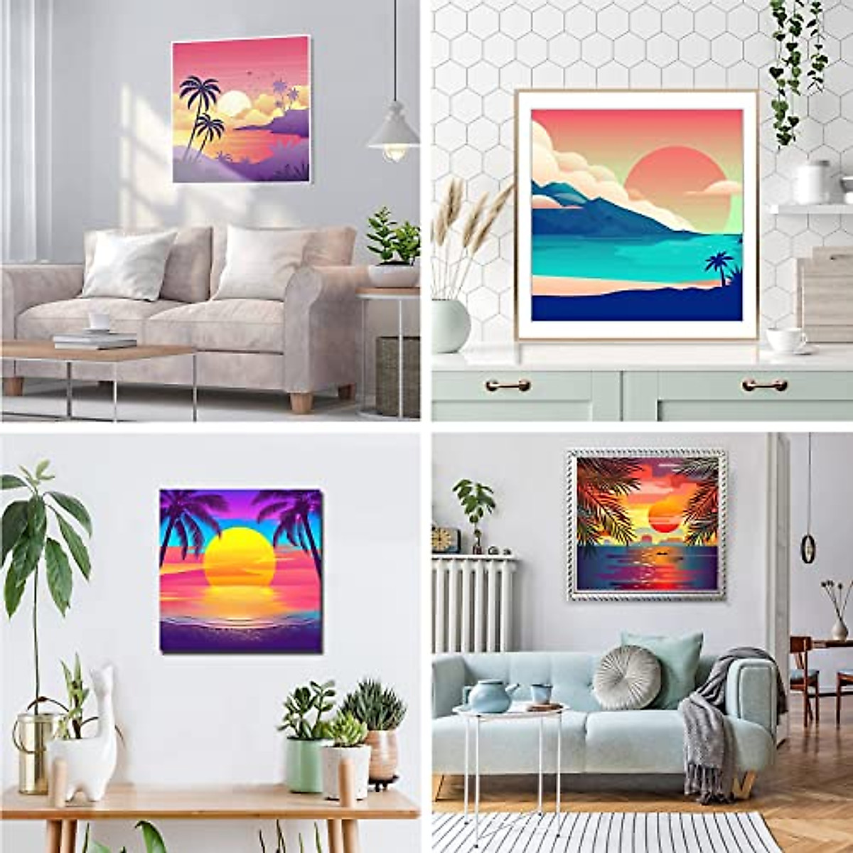 weharnc 4 Pack Paint by Number for Adults Landscape-Paint by Numbers for Adults Beginner,Seaside Sunset Scenery Paint by Number Perfect for Gift Home Wall Decor(8x8inch)