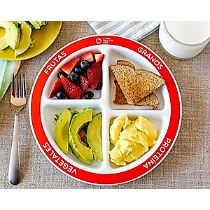 Health Beet Choose MyPlate Portion Plate for Kids, Toddlers - Kids Nutrition Plates with Dividers Plus Dairy Bowl from (English language, Plate with Dairy Bowl)