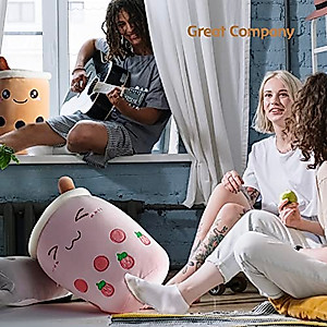 Cute Boba Stuffed Plush Kawaii Bubble Tea Plush Soft Pillow Cartoon Milk Tea Cup Pillow Food Plushie Hugging Plush Toys Christmas Birthday Gifts for Boys Girls Pink 9.5 inch