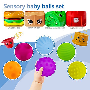 Sensory Balls for Baby, Infant Toys 6-12 Months, Textured Multi Balls for Toddlers 1-3 Colorful Soft Squeezy Bath Toys with Stacking Cups Montessori Toys for Babies Juguetes Para Bebes de 0 a 6 Meses
