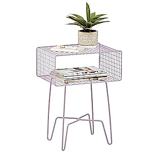 mDesign Modern Industrial Side Table, Storage Shelf, 2-Tier Metal Minimal End Table, Metallic Caged Grid - Accent Furniture for Living Room, Bedroom, Office, Dorm, Concerto Collection, Light Purple