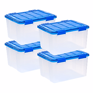 IRIS USA 4Pack 46.6qt WEATHERPRO Airtight Plastic Storage Bin with Lid and Seal and Secure Latching Buckles