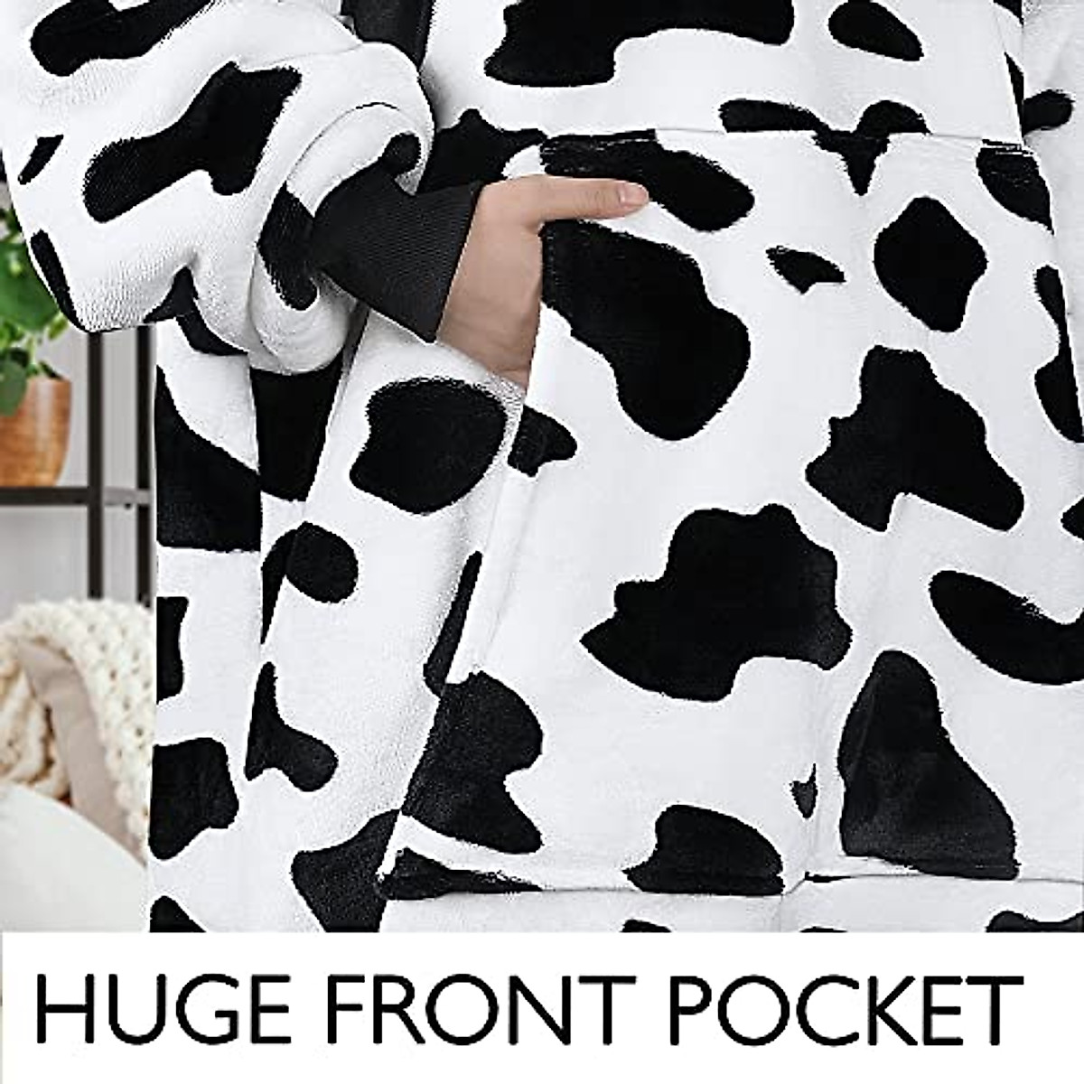 Catalonia Cow Print Full Body Blanket Hoodie Sweatshirt, Extra Long Oversized Comfortable Sherpa Lounging Pullover for Adults, Gift for Her