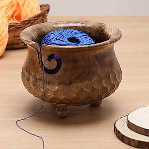 Handmade Wooden Yarn Holder – Large (7x4) Pot Shape Yarn Storage Bowl for Crocheting – Crochet Yarn Bowl Large - Crafting Gift for Knitters & Crocheters