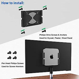Hikig Mac Mini VESA Mount/Wall Mount/Under Desk Mount, Custom Mount for The Mac Mini, Mac Mini VESA Mounting Stand/Mounting Bracket - Black
