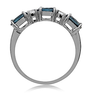 Silvershake 1.74ct. 3 Stone Genuine London Blue Topaz White Gold Plated 925 Sterling Silver Ring Size 8.5