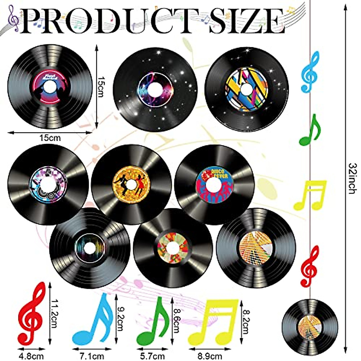 Hotop 9 Pieces Vinyl Record Hanging Rock and Roll Party s Music Themed Party s Music and Records Cutout Ceiling s Music Birthday Party Supplies Room Wall Decor