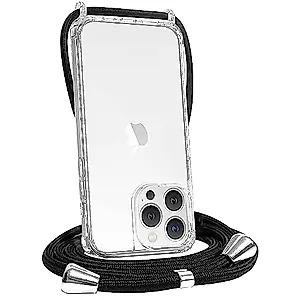 FOQENCCI Clear Case for iPhone 14 Pro Max Crossbody Case,Transparent TPU + Hard PC Anti-Scratch Shockproof Phone Case with Adjustable Lanyard Neck Strap 6.7 inch