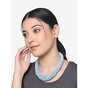 RF RIZIR FASHION Long Handmade Boho Necklaces for Women - Statement Necklace - Seed Bead Necklaces for Girls and Women (Light Blue)