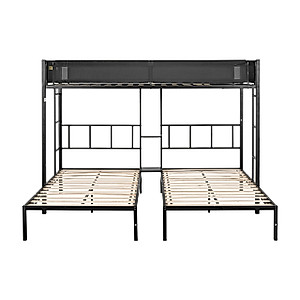 Oudiec Triple Bunk Bed Twin Over Twin, Metal Bedframe with Safety Guardrail & Ladder, Can Be Separated into 3 Twin Beds, No Box Spring Needed, Easy to Assemble for Dorm, Bedroom, Guest Room, Black