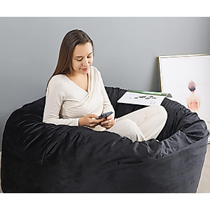 WhatsBedding Bean Bag Chairs for Adults Filled with Memory Foam, Large Bean Bag Sofa, Furniture Bag with Soft Dutch Velvet Cover,Black, 3 FT