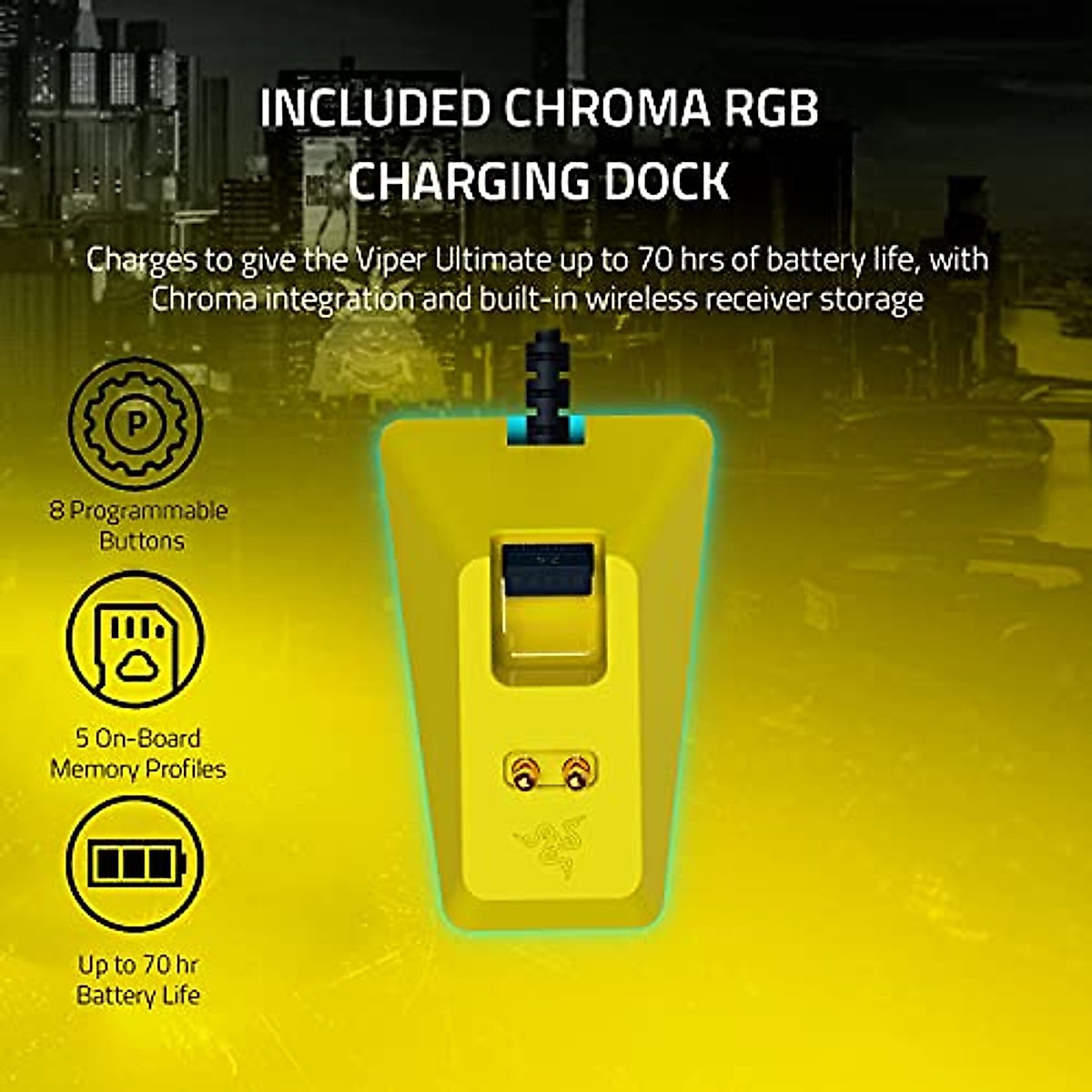 Razer Viper Ultimate Lightweight Wireless Gaming Mouse & RGB Charging Dock: HyperSpeed Wireless Technology - 20K DPI Optical Sensor - 78g Lightweight - Optical Mouse Switch - Cyberpunk 2077 Edition