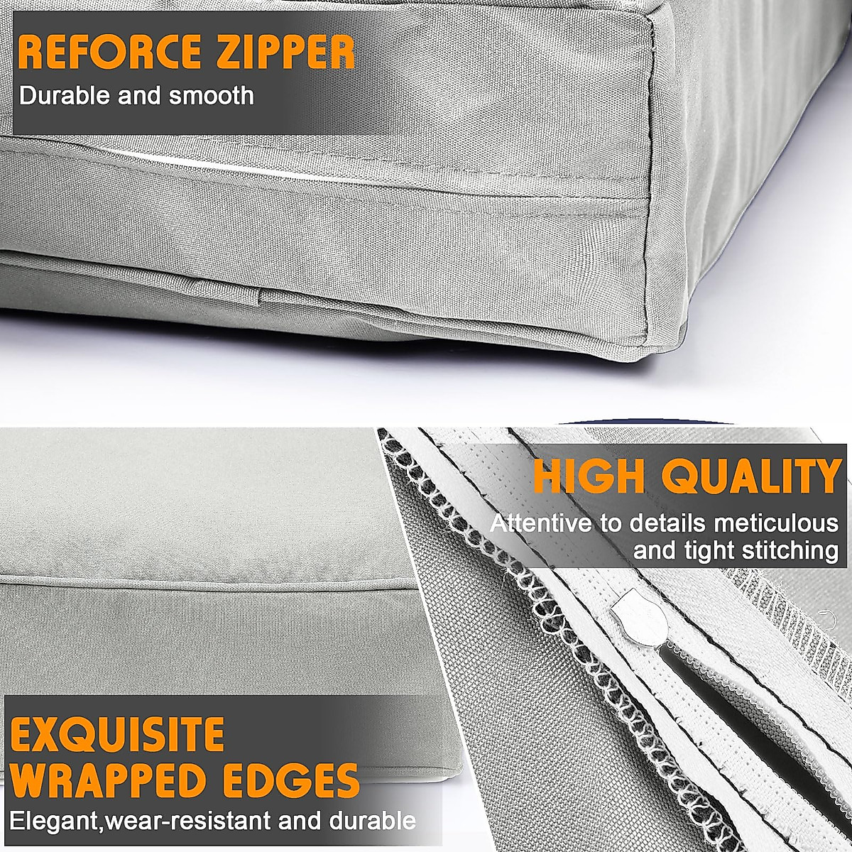 Mindsoft 4 Set Patio Cushion Covers Replacement Water UV Resistant Outdoor Cushion Slipcovers with Zipper Chair Seat Cushion Covers for Outdoor Furniture (24 x 20 Inch, 24 x 24 x 4 Inch, Silver Gray)