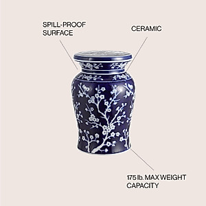 JONATHAN Y TBL1017A Cherry Blossom 17.7" Ceramic Garden Stool, Coastal, Contemporary, Transitional, Side Table, Plant Stand, Spill-Proof, Living Room, Garden Room, Patio, Navy/White