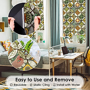 DKTIE Static Cling Decorative Window Film with Installation Tools Non Adhesive Privacy Film, Stained Glass Window Film for Bathroom Shower Door Heat Cotrol Anti UV, 17.7 x 78.7 Inch