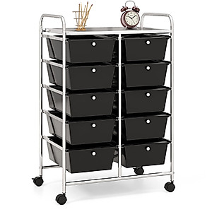 Recollections 10 Drawer Rolling Organizer Cart - Universal Rolling Cart and Organizer with Drawers for Office Multi-Use Storage