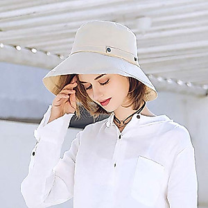 Somaler Womens Cotton Wide Brim Sun Hats UPF52+ UV Packable Beach Hat Summer Bucket Cap for Travel