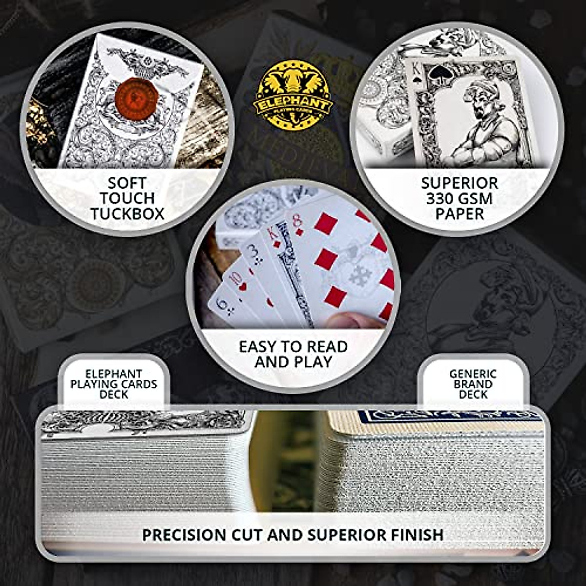 Medieval Playing Cards - Professional Poker Cards in Period-Authentic Middle Ages Designs - Black Edition - Great for Magic, Cardistry, Gameplay - Deck of Cards for Kids & Adults Free Card Game E-book