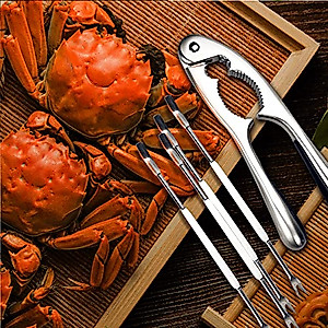 Qidol Stainless Steel Nuts Cracker Seafood Nutcracker Tool, Walnut Pecan Shellfish Crab Claw Leg Lobster Shell Opener Scooping Picks Tool, Heavy Duty Finger Protector Cutting with Non-slip Handle
