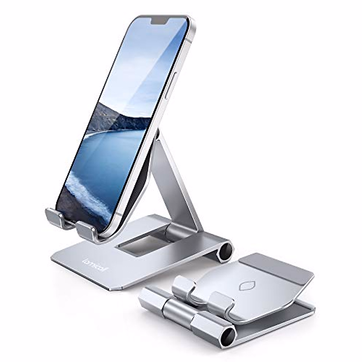 Lamicall Adjustable Cell Phone Stand Desk - Foldable Desktop Phone Holder, Cradle, Dock, Compatible with iPhone 14, Plus, Pro, Pro Max, 13 12 X XS,4-11'' Phones, Office Accessories, Smartphone Sliver