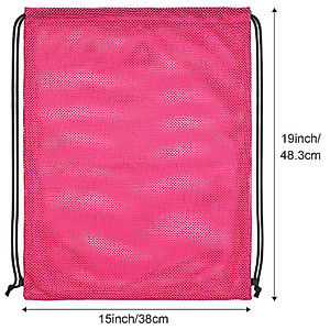 Frienda Mesh Drawstring Backpack Bag Multifunction Mesh Bag for Swimming, Gym, Clothes (Fluorescent Pink)