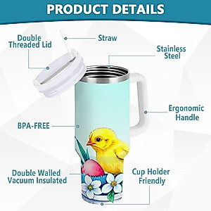 ODAWA 40oz Fall Insulated Tumbler with Handle and Straw Lid, Floral Rabbit Chicken Double Wall Insulated Tumbler