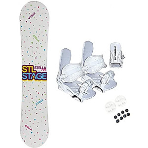 Symbolic 140cm Stella Stage Rocker Snowboard white Bindings Women's Blem Package (140cm Stage White (djoy98), Bindings White S Lady (fit5-7))