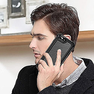 SUPBEC iPhone 8 Plus Case, iPhone 7 Plus Case, Slim Carbon Fiber Shockproof Protective Cover with Screen Protector [x2] [Military Grade Drop Protection] [Anti Scratch&Fingerprint], 5.5", Black