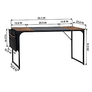 Homy Casa Inc Dembe KD 140CM Fabric Computer Desk, Writing Table, Black, Brown, 55 inch