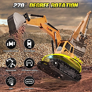 Hodlvant Remote Control Excavator Toy, Engineering Digger Truck, Metal Shovel Digger Vehicles with Lights & Sounds, 2.4Ghz RC Construction Car with 2 Batteries, Gifts for Kids Boys Age 3 4 5 6 7 8 9+