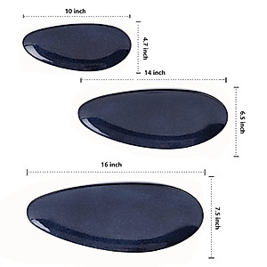 vicrays Large Oval Serving Platters, 16"/14"/10" Porcelain Serving Platters for Party, BBQ,Stackable Serving Trays Serving Plates for Appetizers, Sushi, Restaurant, Dessert, Set of 3 (Blue)