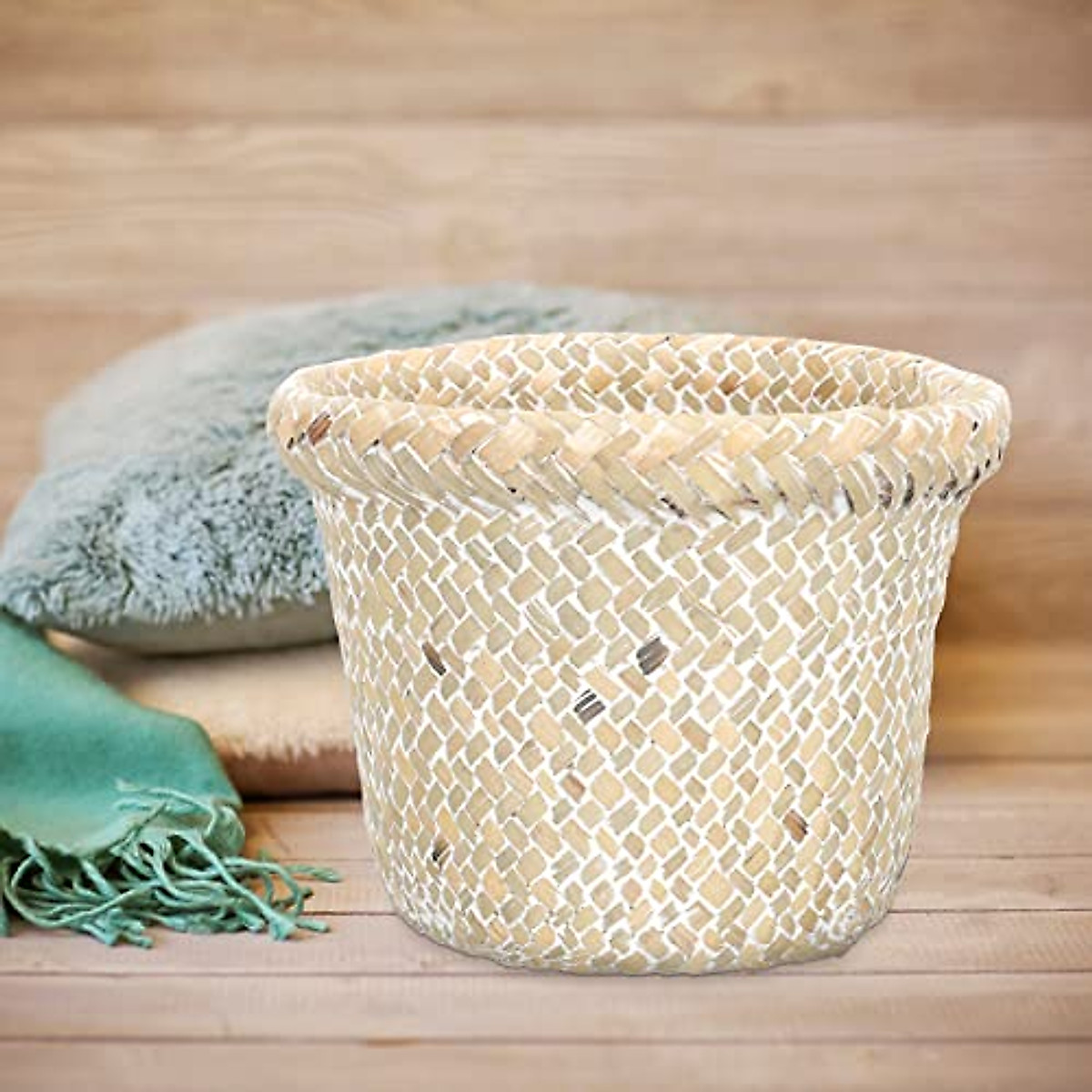 Zerodeko 2pcs Woven Waste Basket Seagrass Wicker Storage Organizer Basket Small Trash Can Desktop Trash Can Garbage Can Laundry Hamper Basket