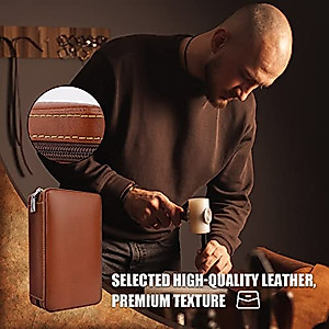 Premium Leather Cigar Humidor Set, Insides Magnetic Hygrometer &amp;Cedar Wood, Cigar Humidifier, V Cutter, Cigar Stand and Punch, Holds 4 Cigars, Portable Travel Cigar Case for Festival Gift, Birthday