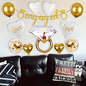 Engagement Party Decorations Sparkly Gold Engagement Decorations, Engaged Banner, Cake Decorations, Confetti, Ring Balloons for Wedding Engagement Party Decor