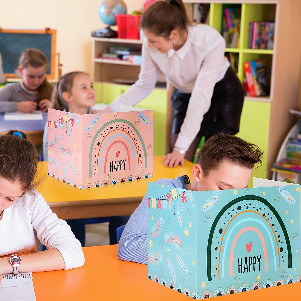 Crtiin 24 Pcs Privacy Boards Desk Privacy Folders Standard Privacy Board School Privacy Cardboard Board Desk Dividers for Student Desks Reduces Distractions Keep Eyes from Wandering (Rainbow)