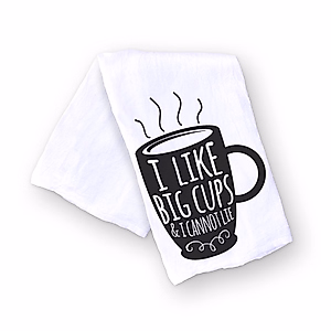 Handmade Funny Kitchen Towel - 100% Cotton Funny Hand Towel for Coffee Lovers, I like Big Cups - 28x28 Inch Perfect for Chef Housewarming Christmas Mother’s Day Birthday Gift (I Like Big Cups)