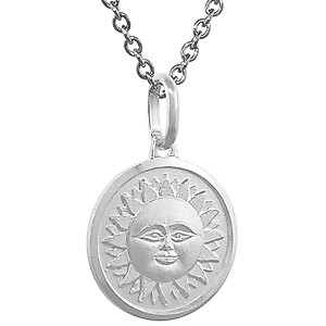 Sterling Silver Smiling Sun Necklace Round with 24 inch Surgical Steel Chain Italy 5/8 inch