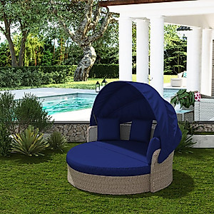 Cethytirko Outdoor Daybed Cushion Cover, 66" Replacement Round Bed Cushion Cover,Outdoor Waterproof and Fade-Resistant Sun Bed Outdoor Cushion Cover - Patio Round Daybed Cushion Cover, Cover ONLY