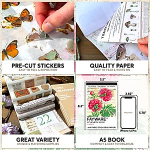 FAYWARE Vintage Washi Stickers for Journaling - Ephemera Sticker Book for Journaling with 414 Vintage Stickers & 20 Scrapbook Papers. Junk Journal Supplies, Scrapbooking Supplies for DIY Paper Crafts