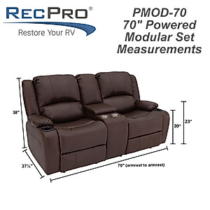 RecPro Charles Collectiom | 70" Powered Doubled Recliner | Suprima Leather (Mahogany)